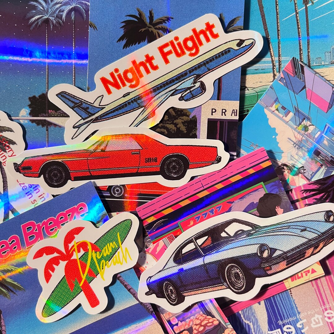 Japanese Retro City Pop Holographic Stickers 15 Pack | Phone Stickers ...