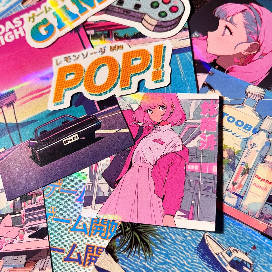 Japanese Retro City Pop Holographic Stickers 15 Pack | Phone Stickers ...