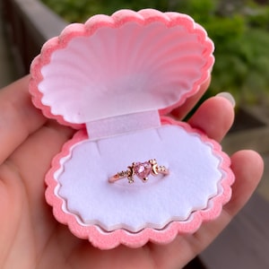 Rose Gold Pink Crystal Heart Ring: Moon Accent Bridal Jewelry - Etsy