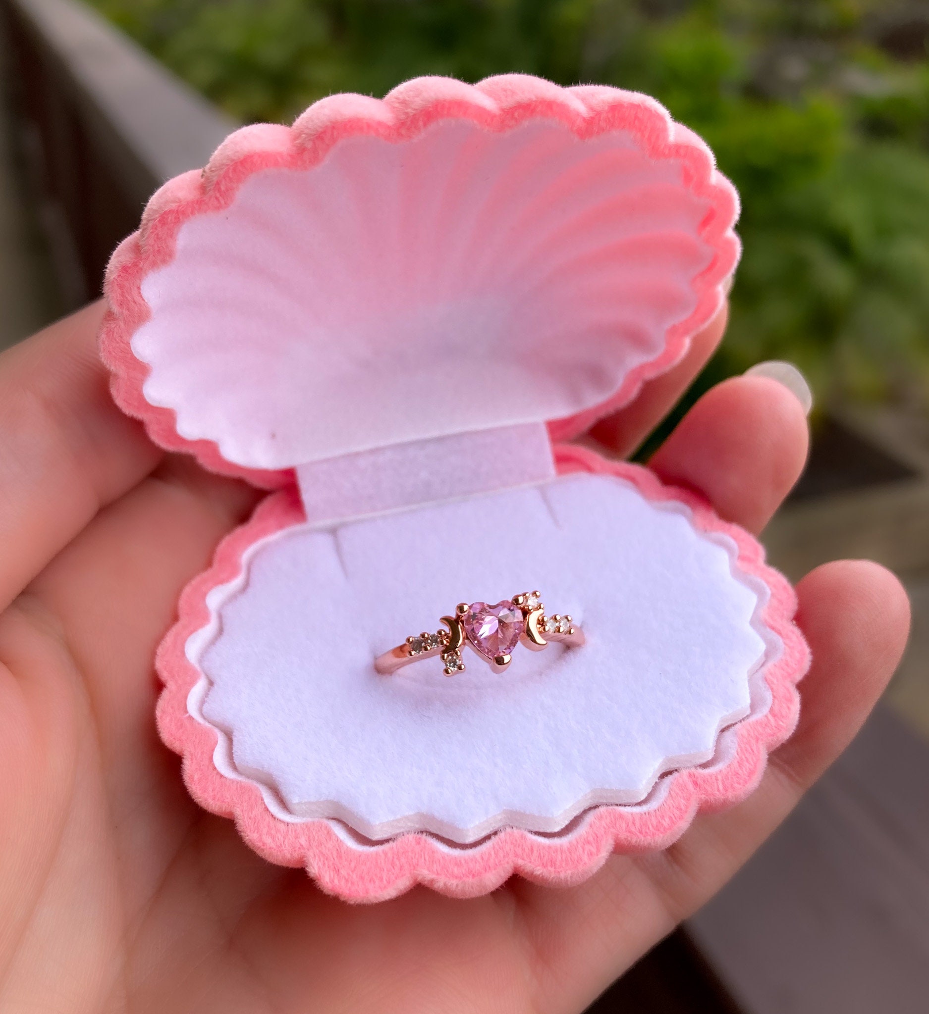 Rose Gold Pink Crystal Heart Ring: Moon Accent Bridal Jewelry - Etsy