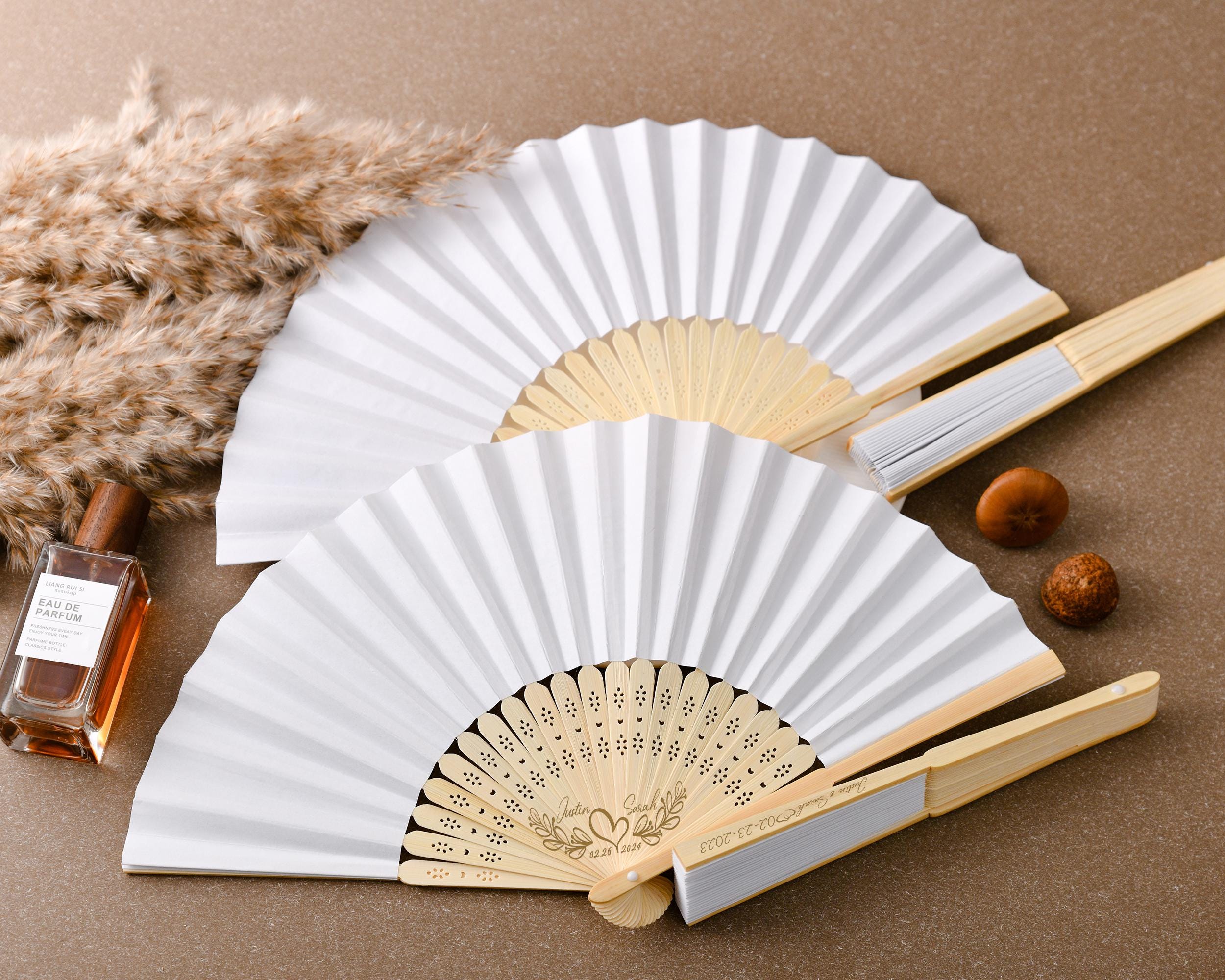2 Pack With Transparent Fan Pocket - Bamboo Paper Bridesmaids Fans ...