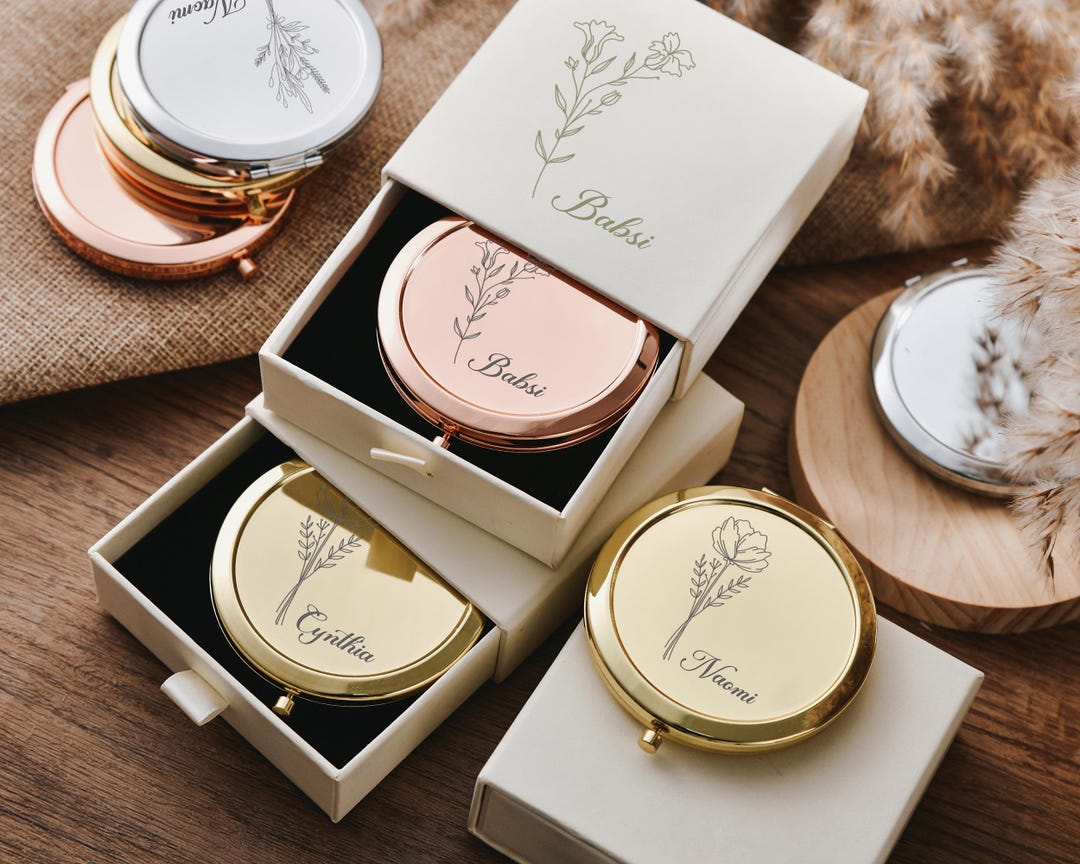 Customized Pocket Makeup Mirror Beautiful Wedding Gift, Hen Party Gift ...