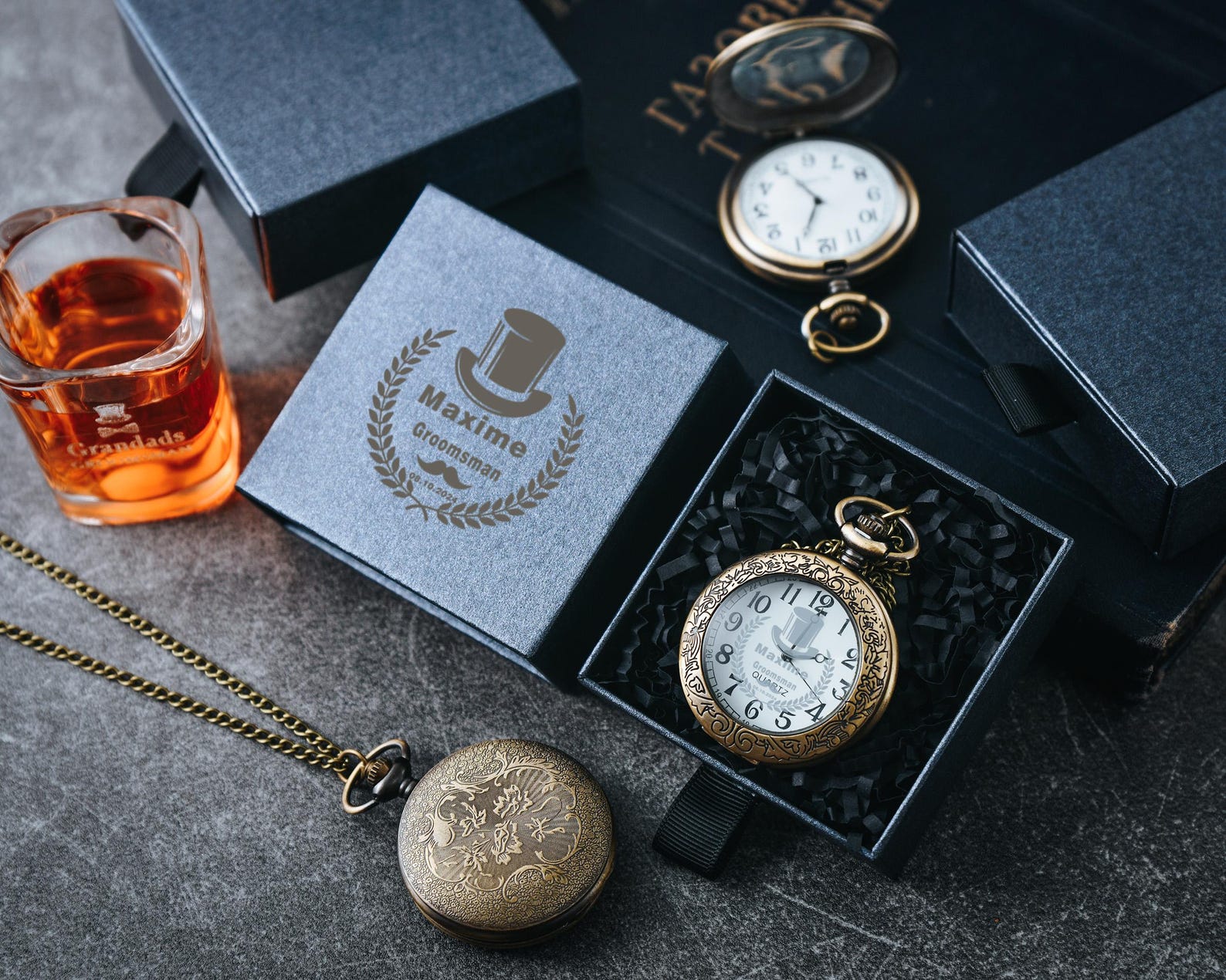 Personalised Vintage Pocket Watch, Custom Copper Roman Quartz Timepiece ...
