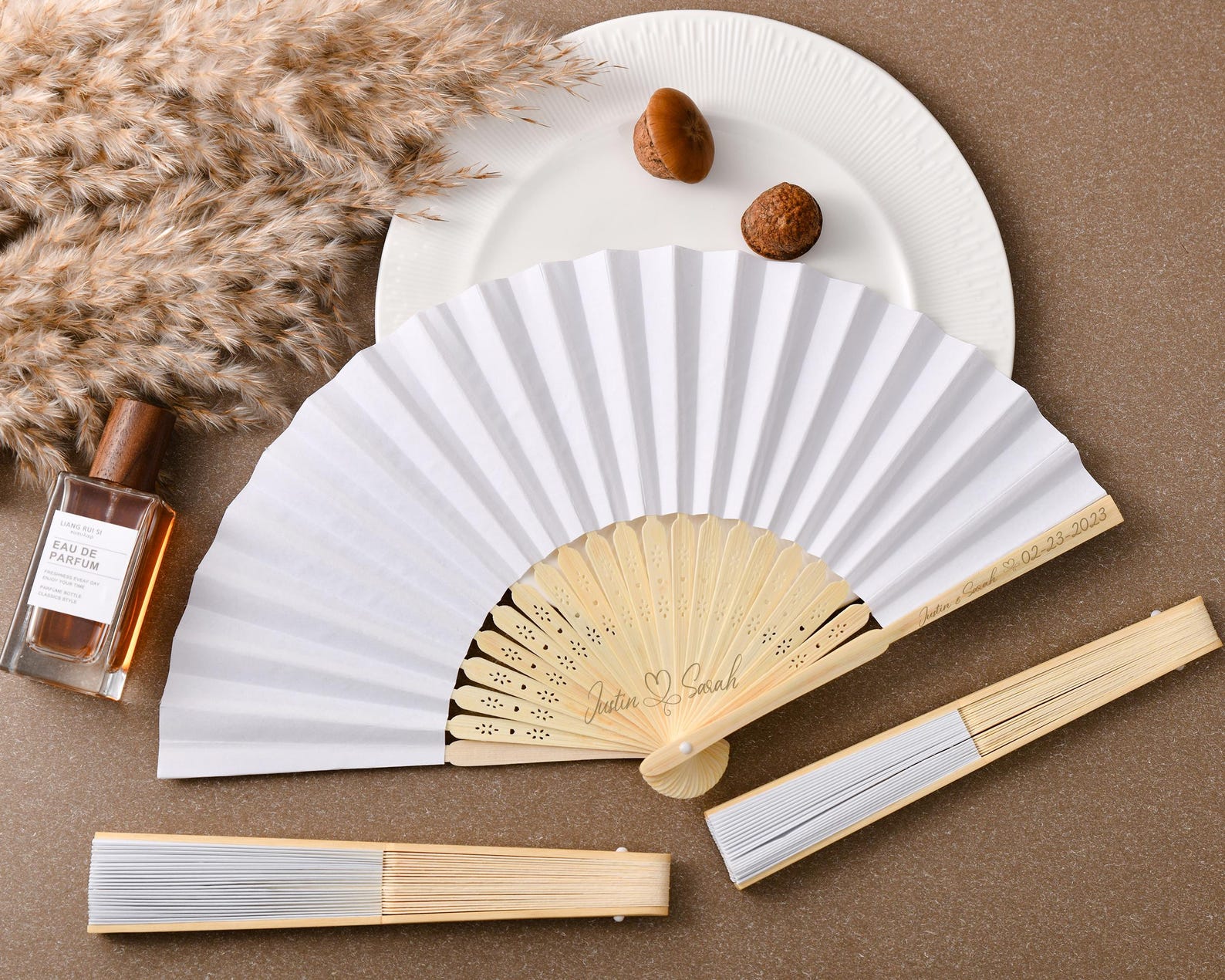 2 Pack With Transparent Fan Pocket - Bamboo Paper Bridesmaids Fans ...