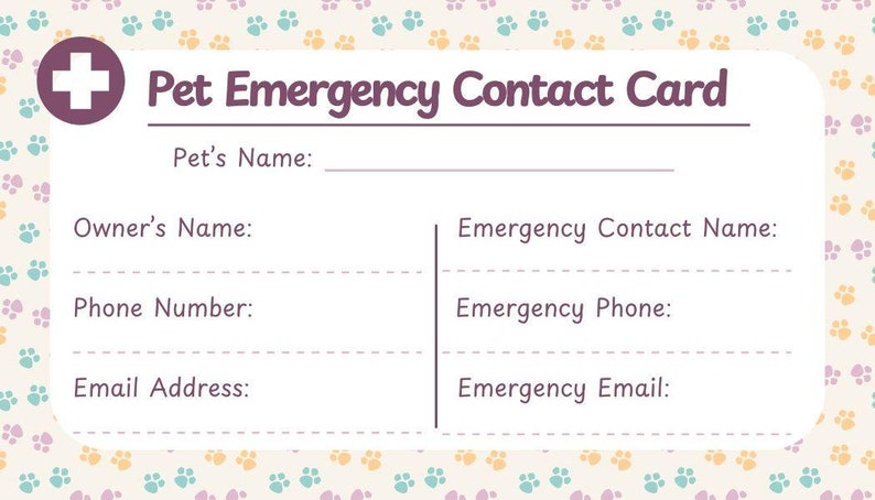 Pet Emergency Contact Card – Wallet Safety ID (printable PDF) - Etsy