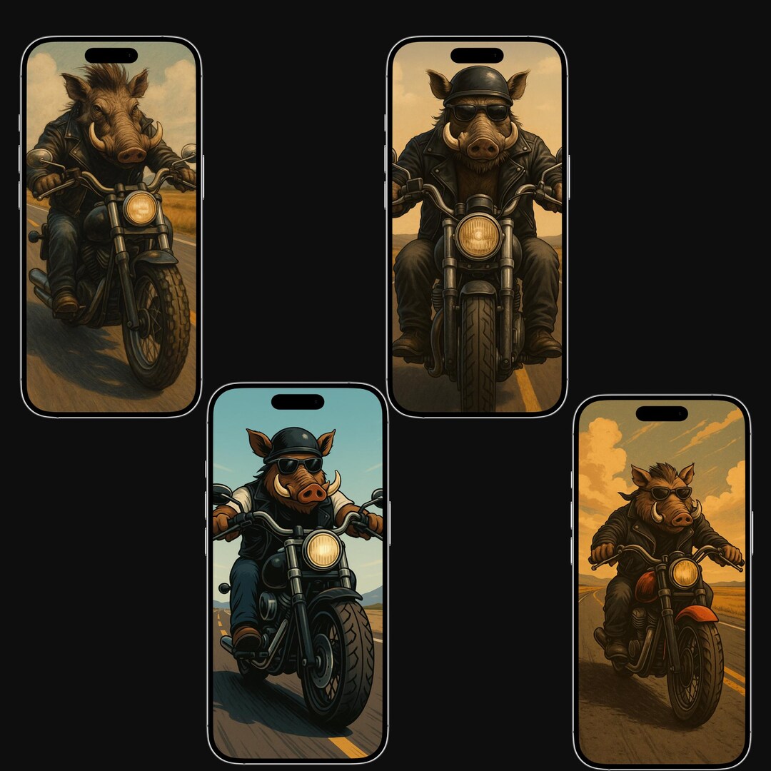 Warthog Biker Phone Wallpaper Set | Hog on a Motorbike Digital Art | 4 ...