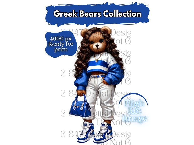 Greek Swag Bear | Hip Hop Teddy Bear PNG | Blue and White Bear | Teddy ...