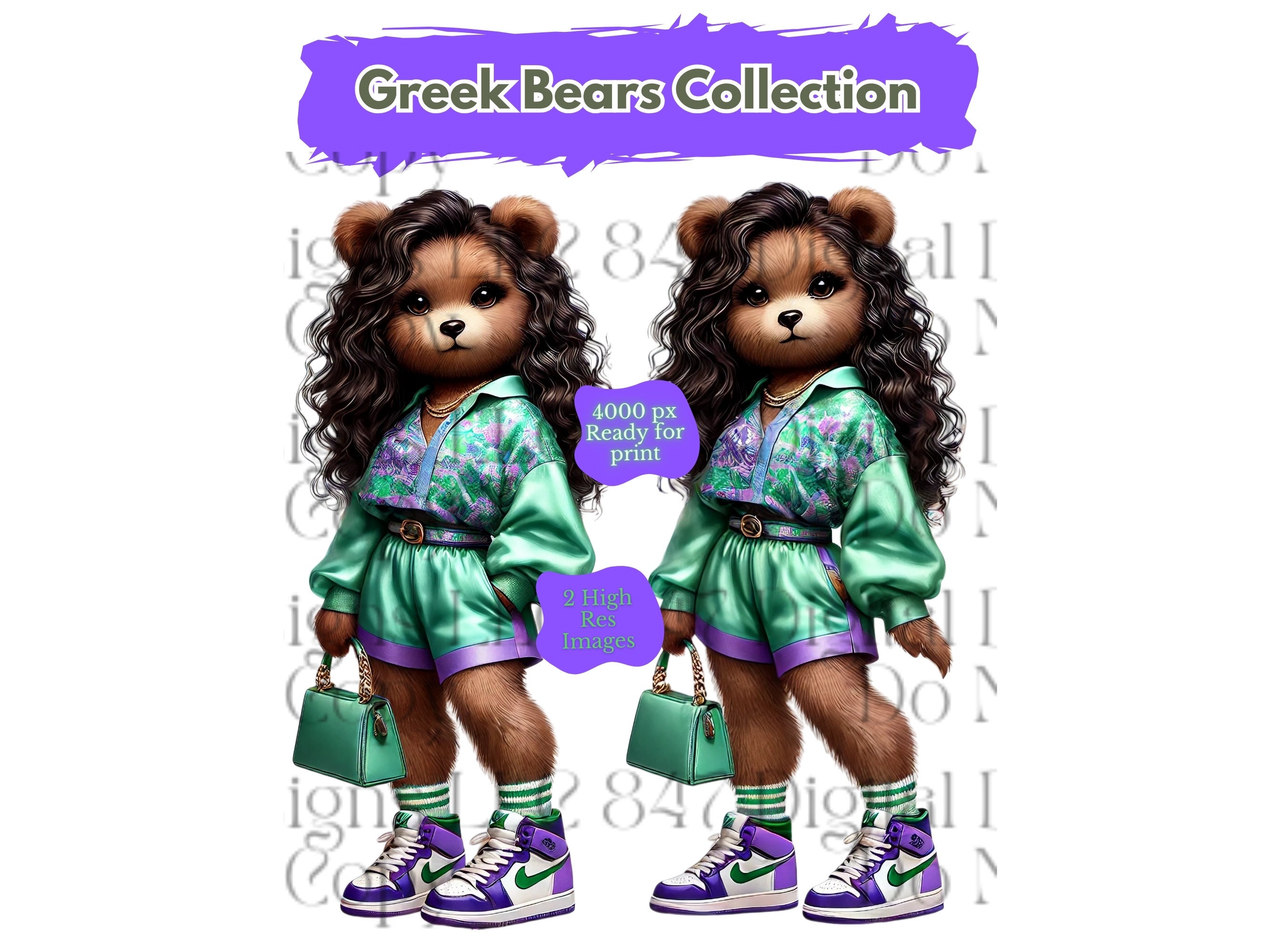 Greek Swag Bear | Hip Hop Teddy Bear PNG | Purple and Seagreen Bear ...
