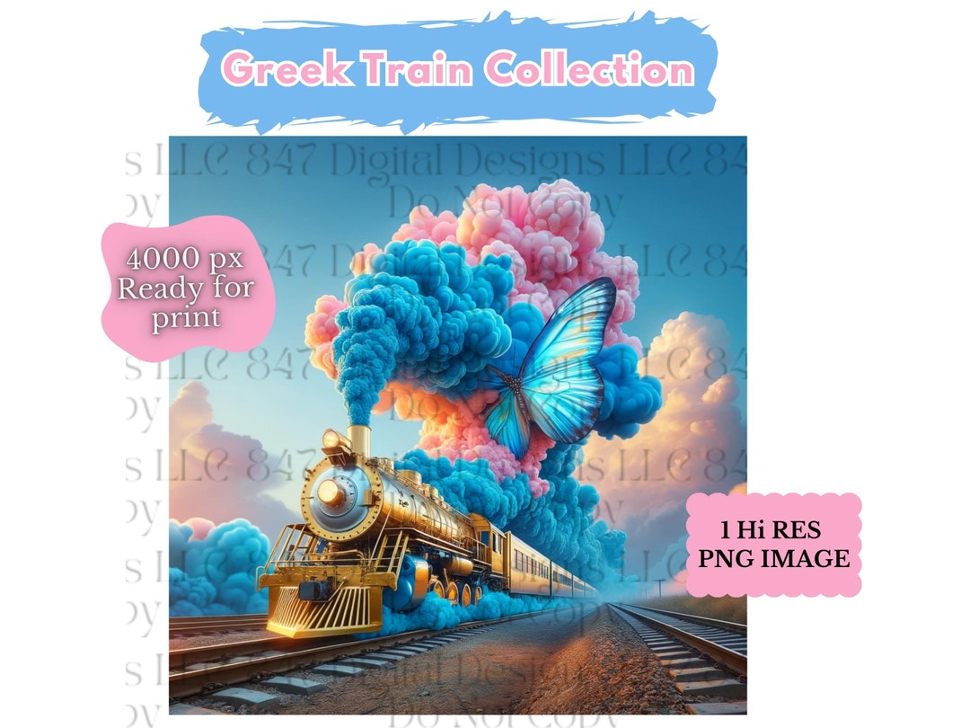 1 PNG Art Printable | Blue and Pink Train | Train Tracks | Train Engine ...