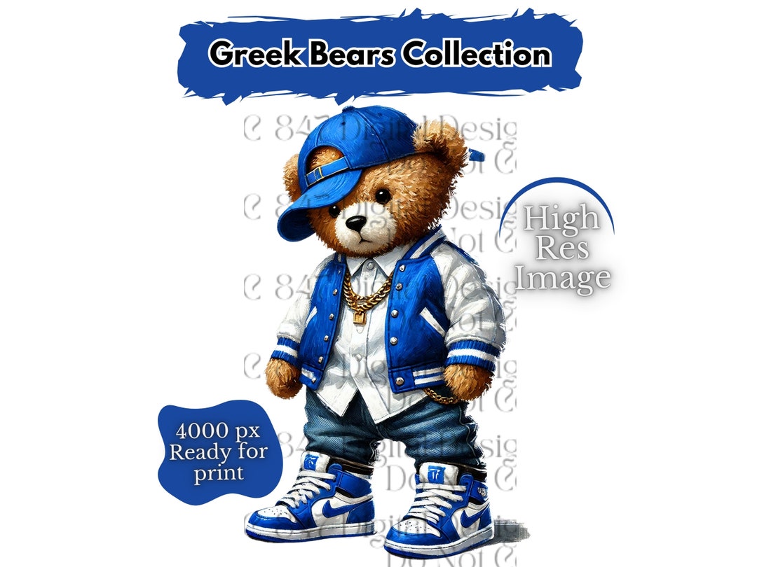 Greek Swag Bear PNG | Hiphop Teddy Bear PNG | Blue and White Bear ...