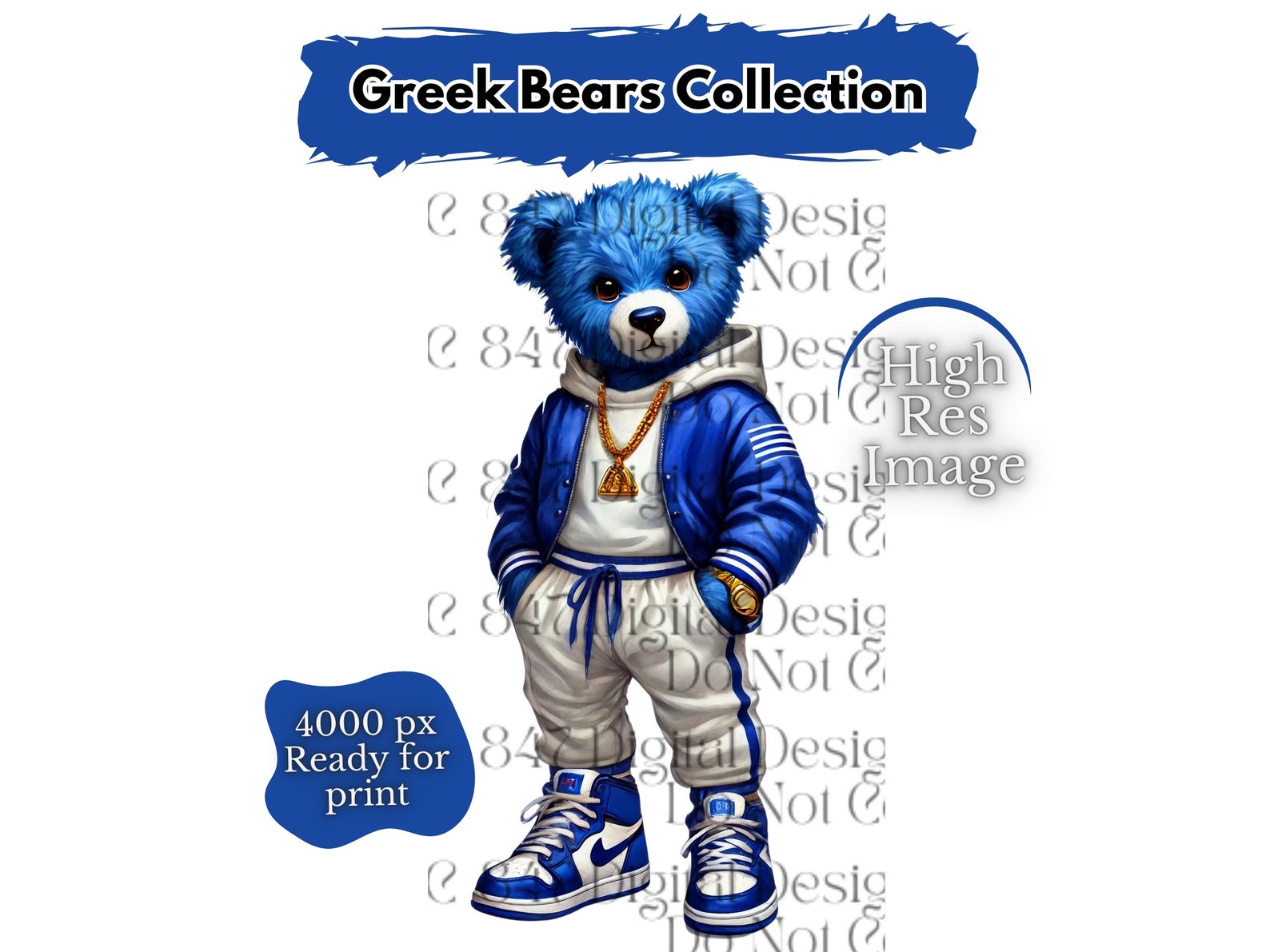 Greek Swag Bear PNG | Hiphop Teddy Bear PNG | Blue and White Bear ...
