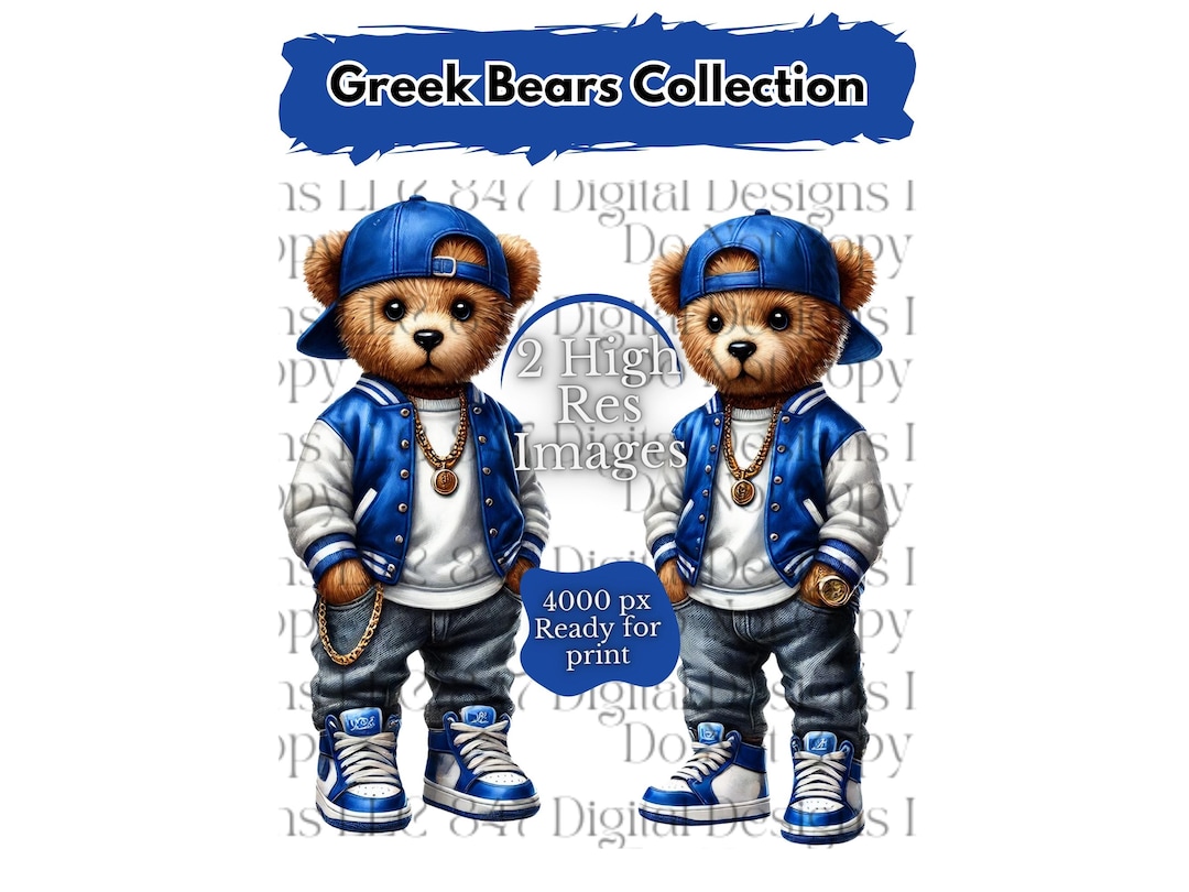 Greek Swag Bear | Hiphop Teddy Bear PNG | Blue and White Bear | Urban ...