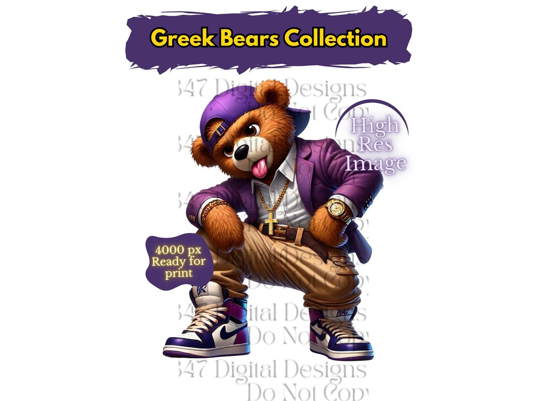 Greek Swag Bear | Hiphop Teddy Bear PNG | Purple and Gold Bear | Urban ...