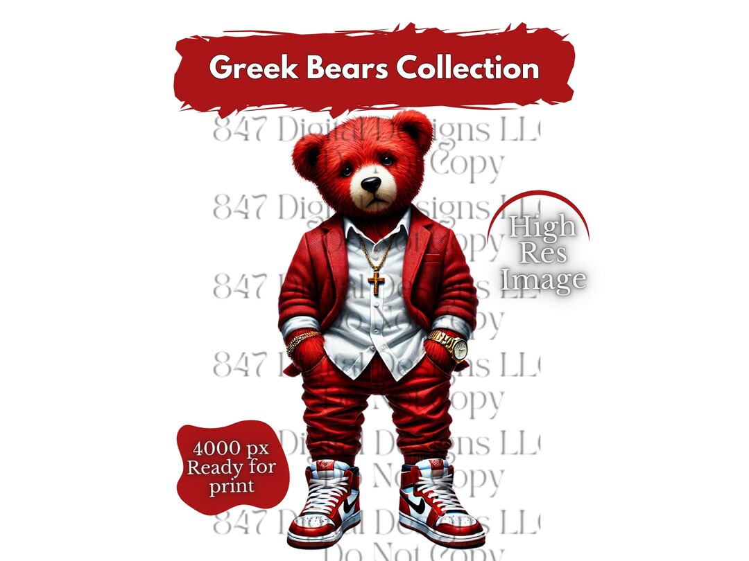 Greek Swag Bear | Hip Hop Teddy Bear PNG | Red and White Bear | Teddy ...