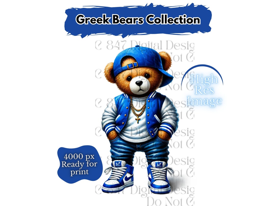 Greek Swag Bear PNG Hiphop Teddy Bear PNG Blue and White Bear Urban ...