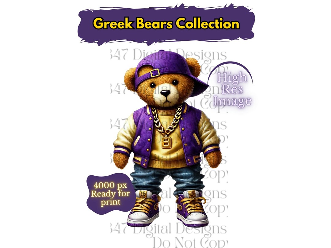 Greek Swag Bear | Hiphop Teddy Bear PNG | Purple and Gold Bear | Urban ...