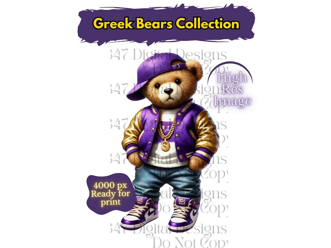 Greek Swag Bear | Hiphop Teddy Bear PNG | Purple and Gold Bear | Urban ...