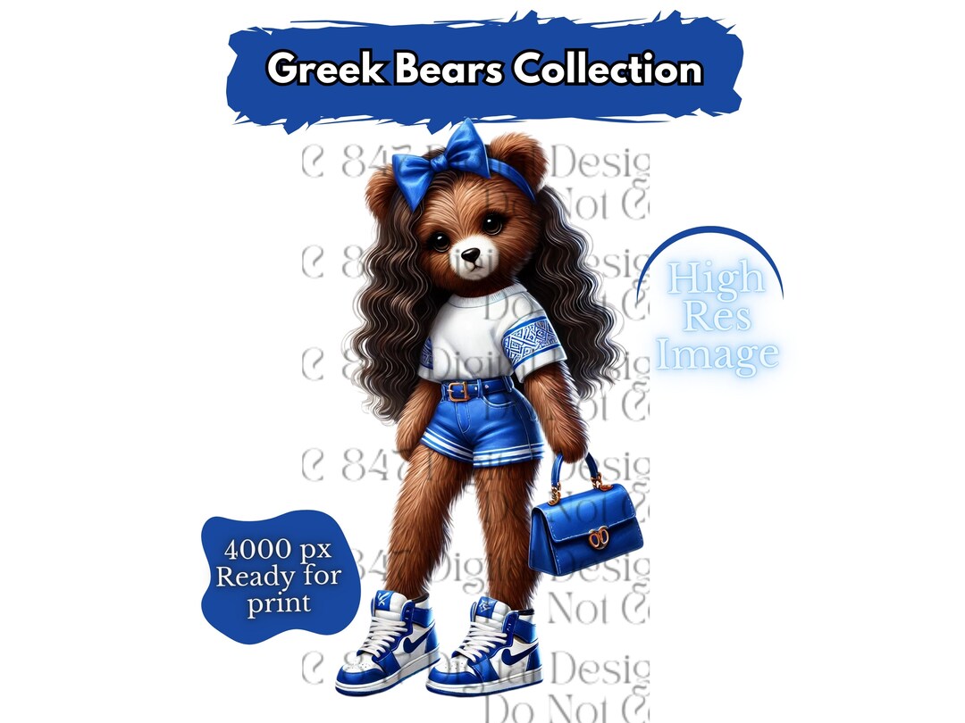 Greek Swag Bear | Hip Hop Teddy Bear PNG | Blue and White Bear | Teddy ...