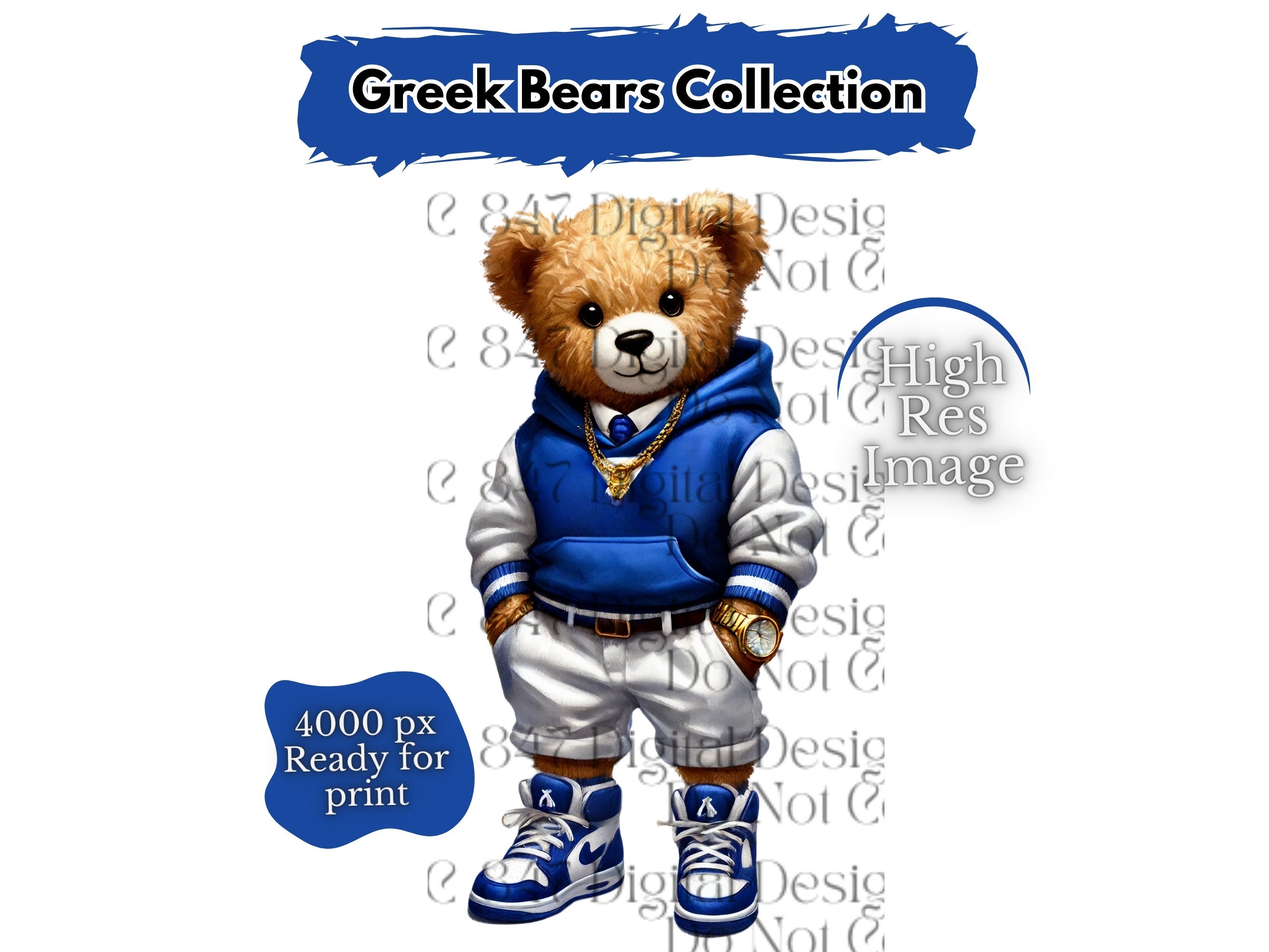 Greek Swag Bear PNG | Hiphop Teddy Bear PNG | Blue and White Bear ...