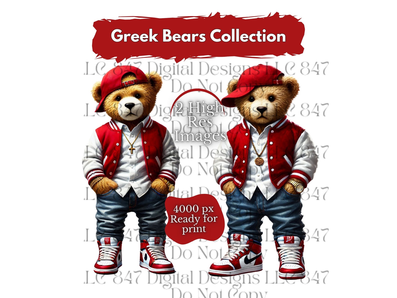 Greek Swag Bear | Hip Hop Teddy Bear PNG | Red and White Bear | Teddy ...