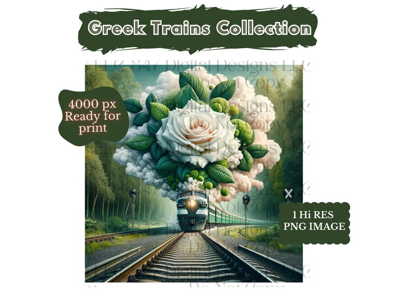 1 PNG Art Printable | Green and White Train | White Flower | Train ...