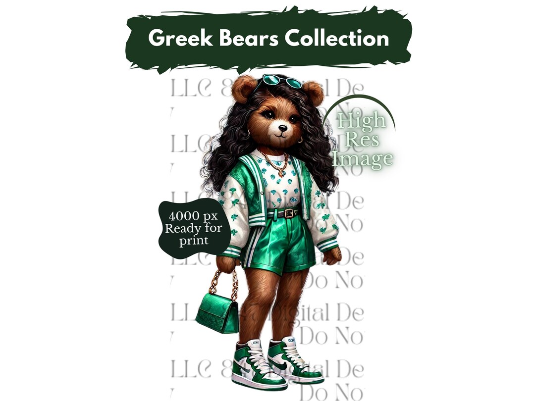 Greek Swag Bear | Hip Hop Teddy Bear PNG | Green and White Bear | Teddy ...
