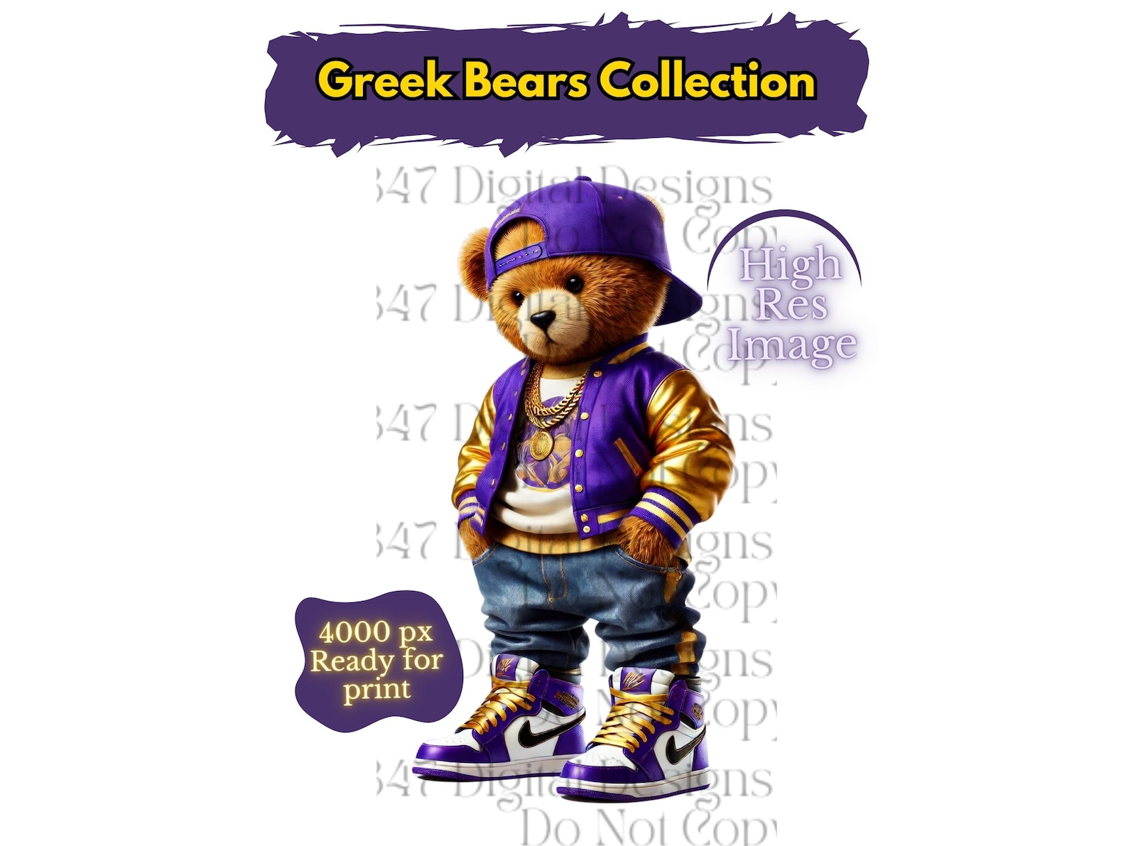 Greek Swag Bear | Hiphop Teddy Bear PNG | Purple and Gold Bear | Urban ...