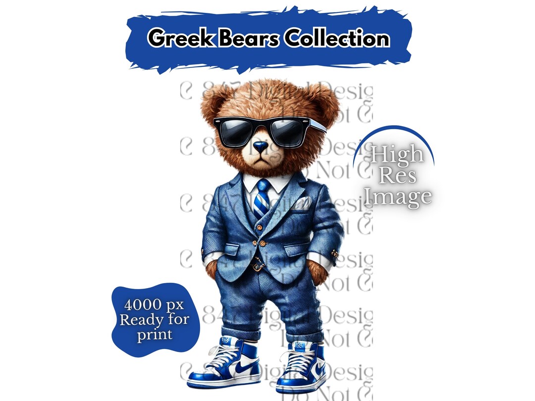 Greek Swag Bear PNG Hiphop Teddy Bear PNG Blue and White Bear Urban ...
