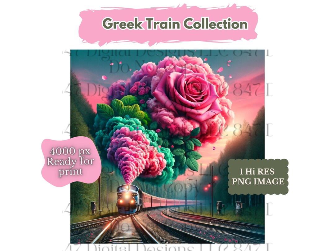 1 PNG Art Printable | Pink and Green Train | Train Tracks | Train ...