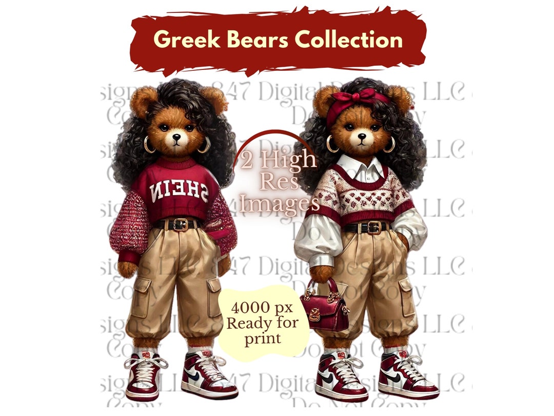 Greek Swag Bear | Hip Hop Teddy Bear PNG | Crimson and Cream Bear ...
