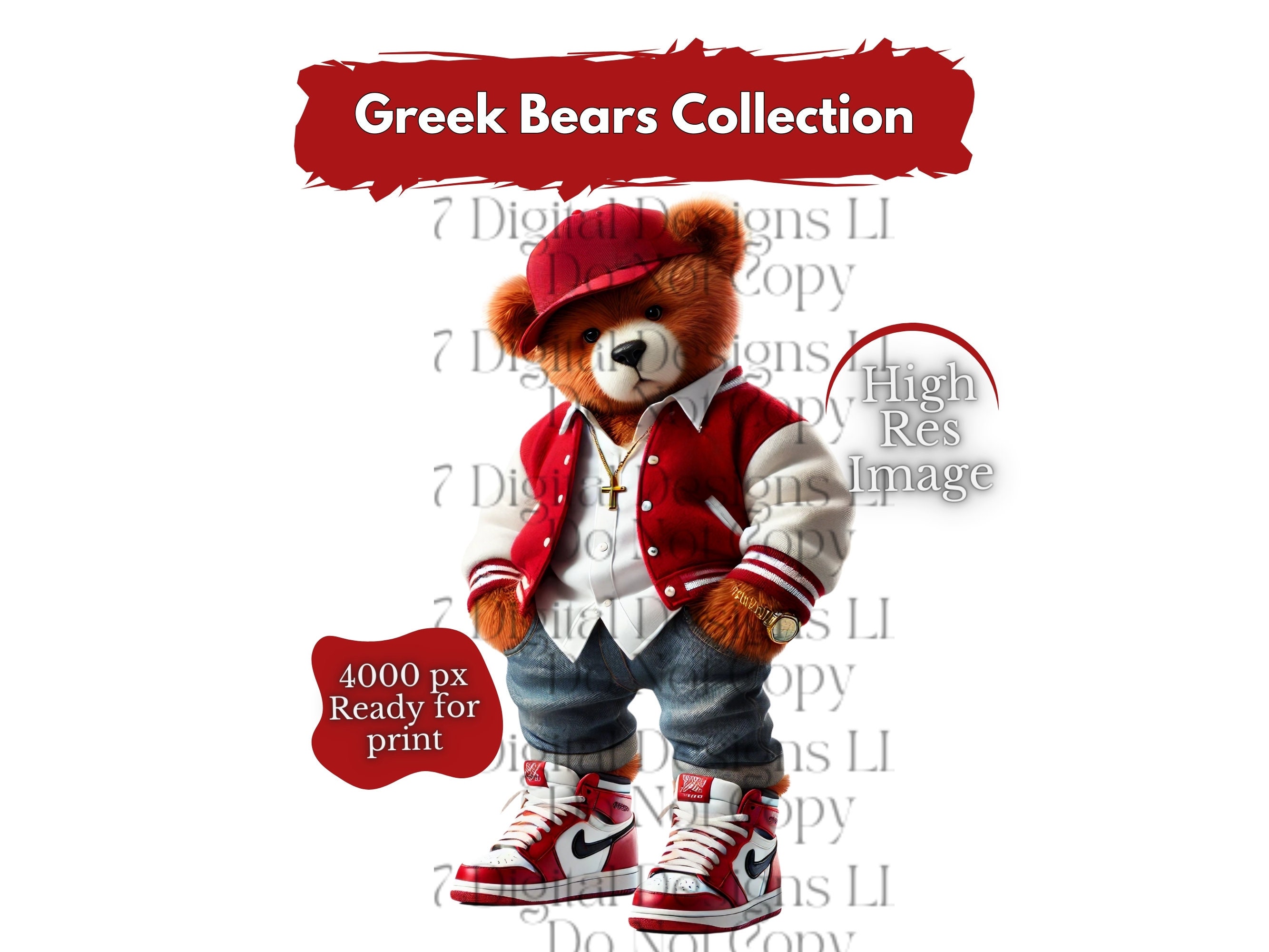 Greek Swag Bear | Hip Hop Teddy Bear PNG | Red and White Bear | Teddy ...