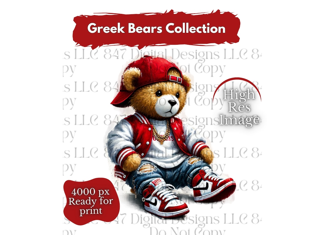 Greek Swag Bear | Hip Hop Teddy Bear PNG | Red and White Bear | Teddy ...