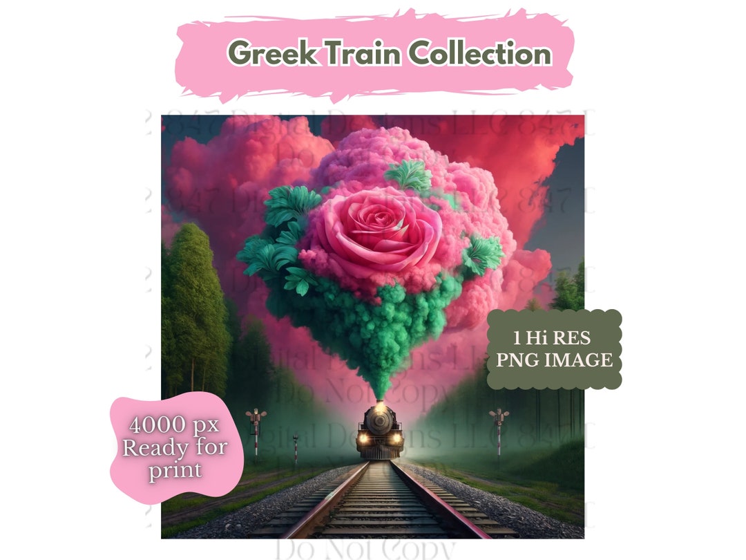 1 PNG Art Printable | Pink and Green Train | Train Tracks | Train ...