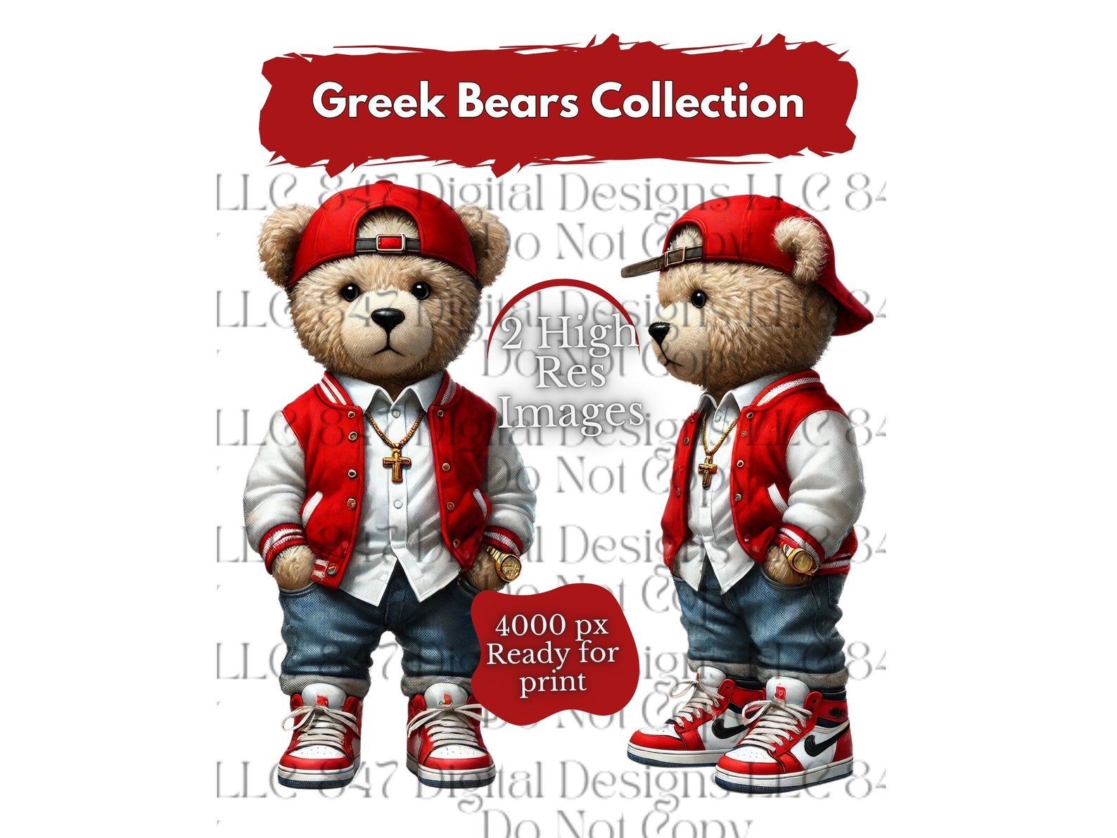 Greek Swag Bear | Hip Hop Teddy Bear PNG | Red and White Bear | Teddy ...