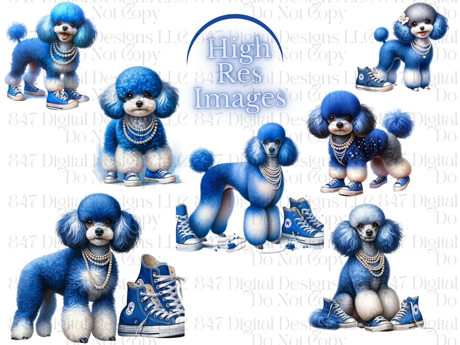 7 PNG Blue & White Poodles | Animal Clipart Bundle | Poodle PNG ...