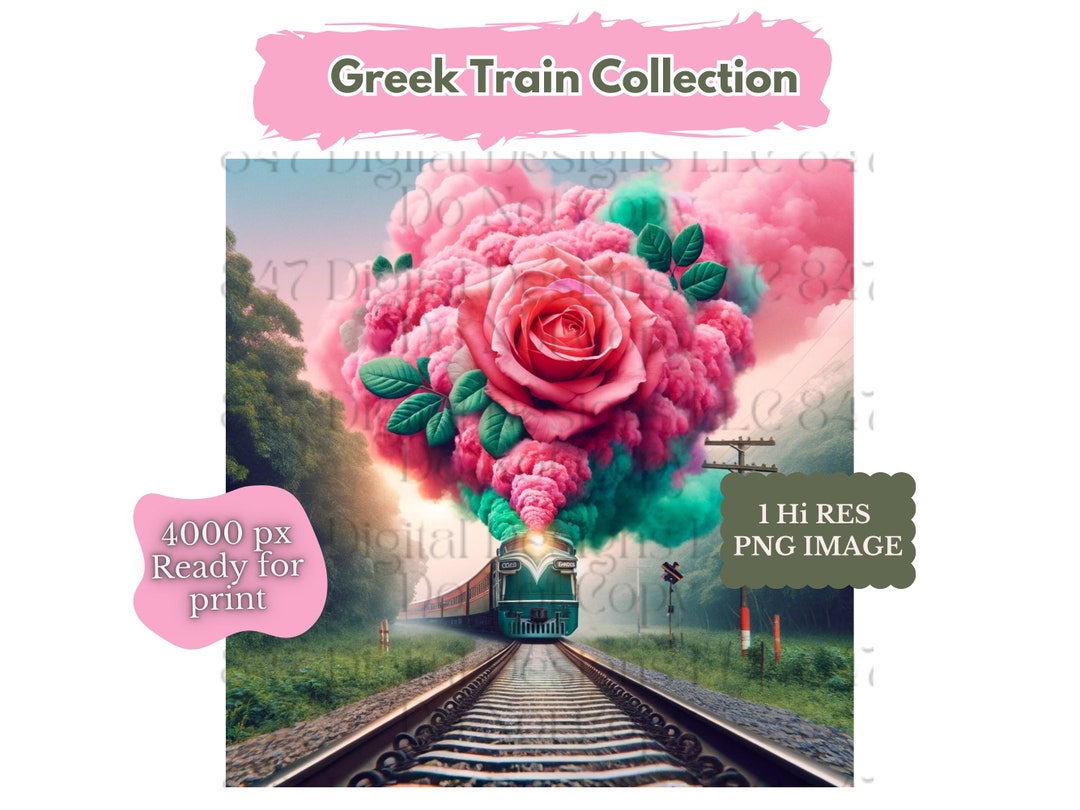 1 PNG Art Printable | Pink and Green Train | Train Tracks | Train ...