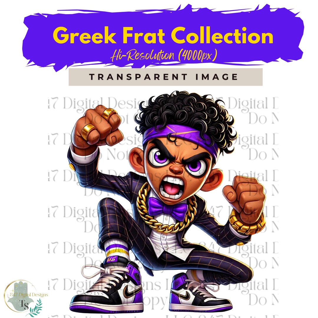 Fraternity Stroll Chibi Guys | Fraternity Men PNG | Purple and Gold ...