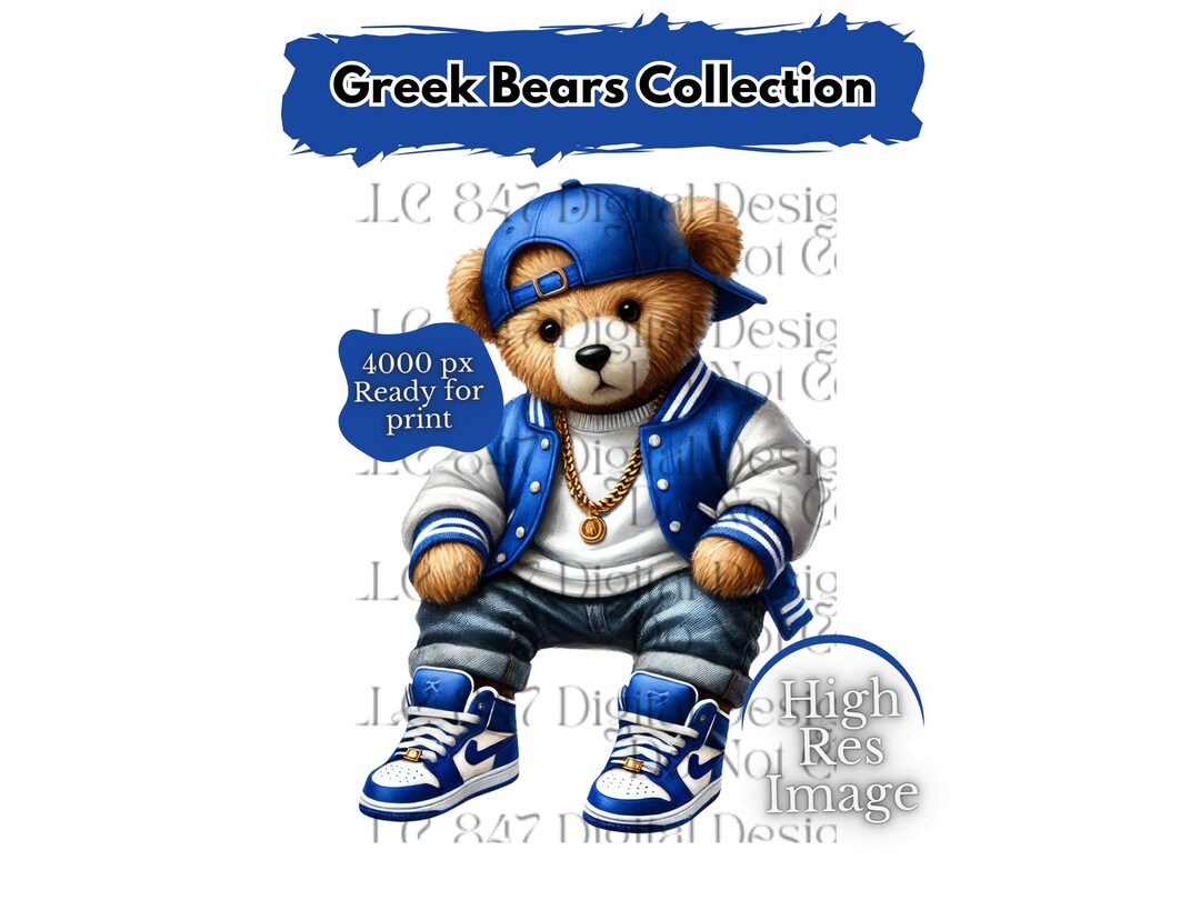 Greek Swag Bear | Hiphop Teddy Bear PNG | Blue and White Bear | Urban ...
