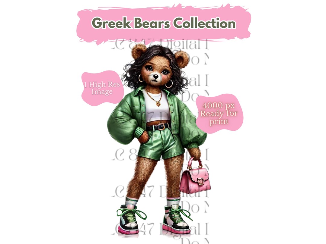 Greek Swag Bear | Hip Hop Teddy Bear PNG | Pink and Green Bear | Teddy ...