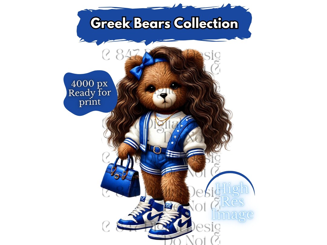 Greek Swag Bear | Hip Hop Teddy Bear PNG | Blue and White Bear | Teddy ...