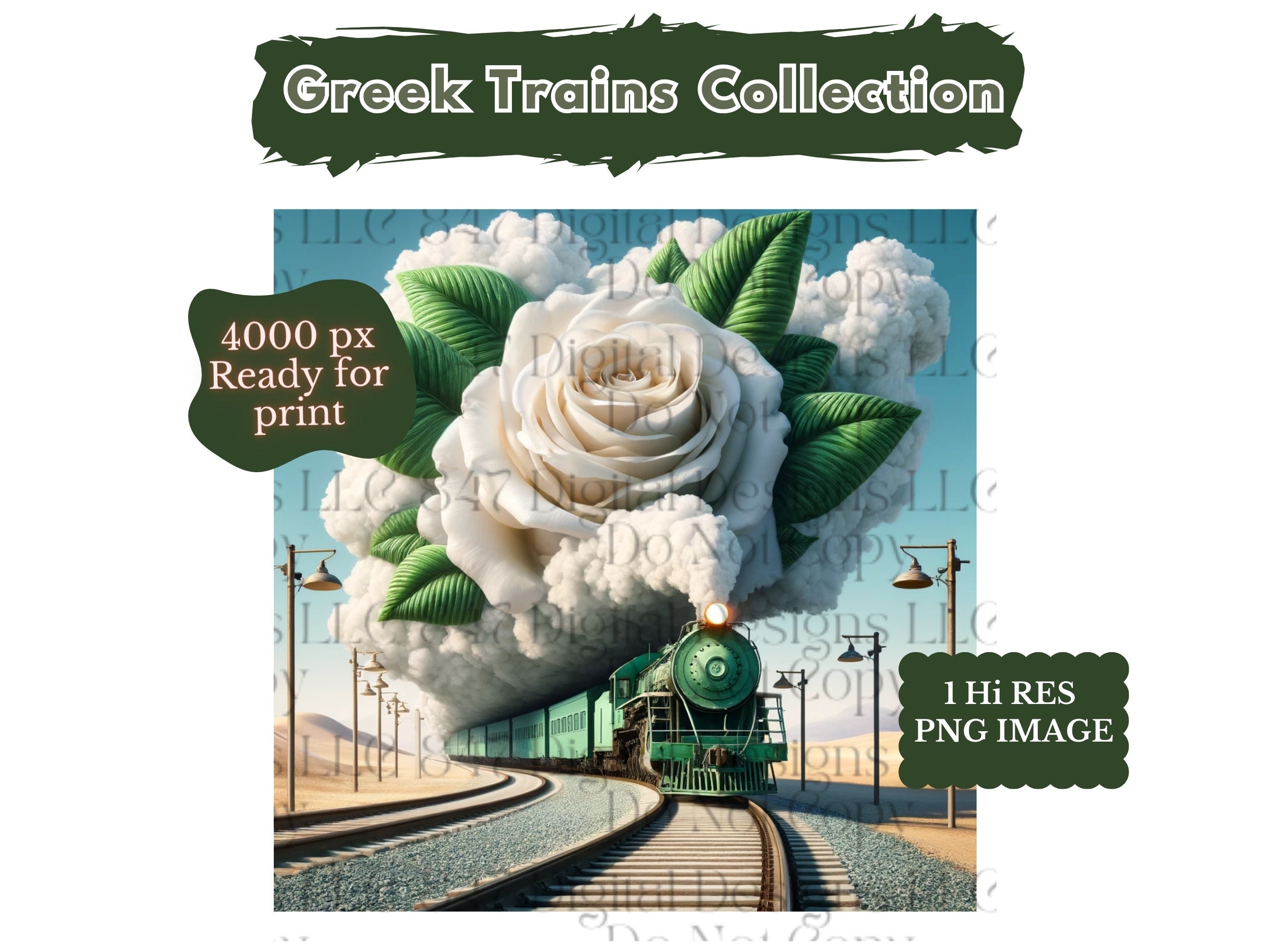 1 PNG Art Printable | Green and White Train | White Flower | Train ...