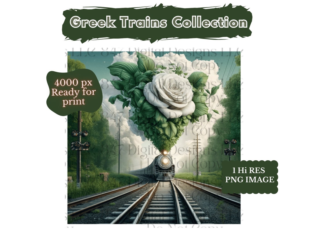 1 PNG Art Printable | Green and White Train | White Flower | Train ...