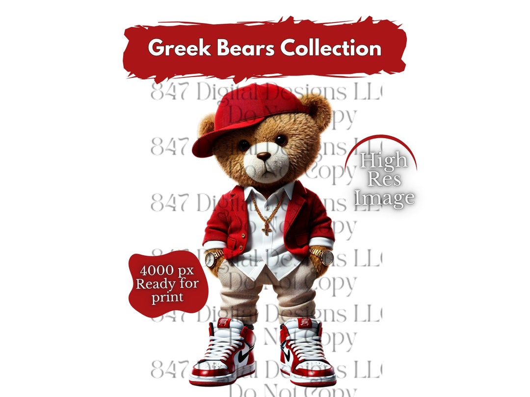 Greek Swag Bear | Hip Hop Teddy Bear PNG | Red and White Bear | Teddy ...