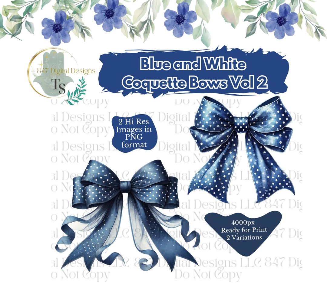 2 Blue Coquette Bow Bundle | Polka Dot Coquette PNG | Bow Clipart ...