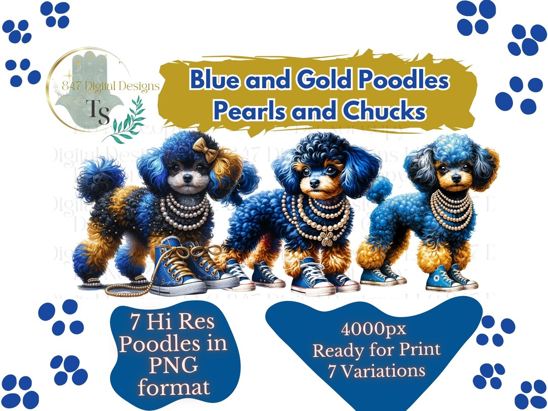 7 PNG Blue & Gold Poodles | Animal Clipart Bundle | Poodle PNG | Poodle ...