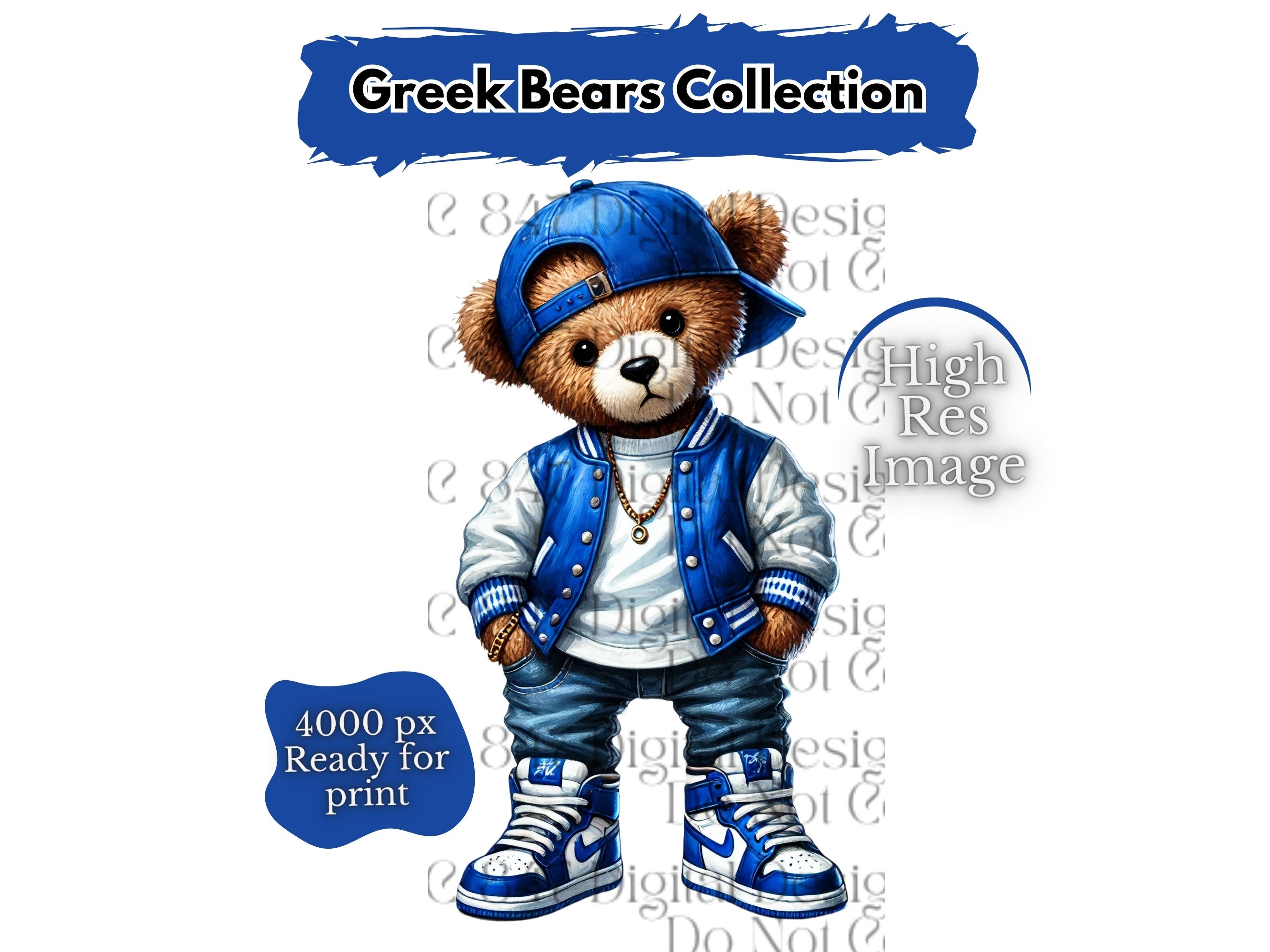 Greek Swag Bear PNG | Hiphop Teddy Bear PNG | Blue and White Bear ...