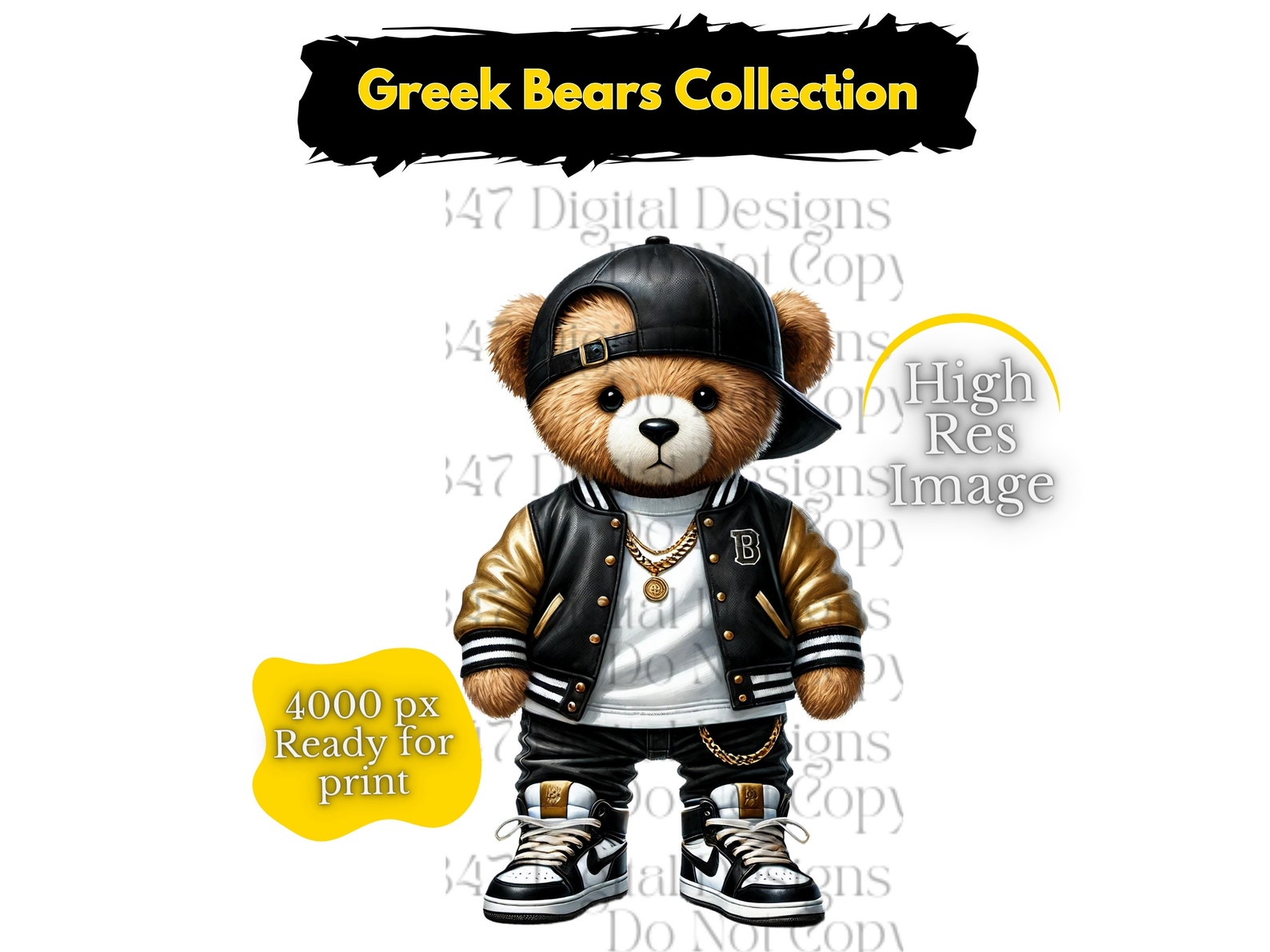 Greek Swag Bear Hip Hop Teddy Bear PNG Black and Gold Bear Teddy Bear ...