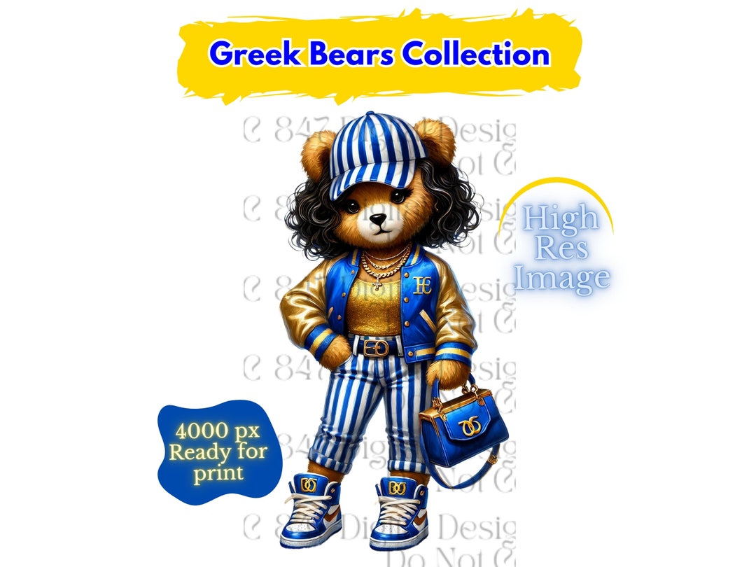 Greek Swag Bear | Hip Hop Teddy Bear PNG | Blue and Gold Bear | Teddy ...