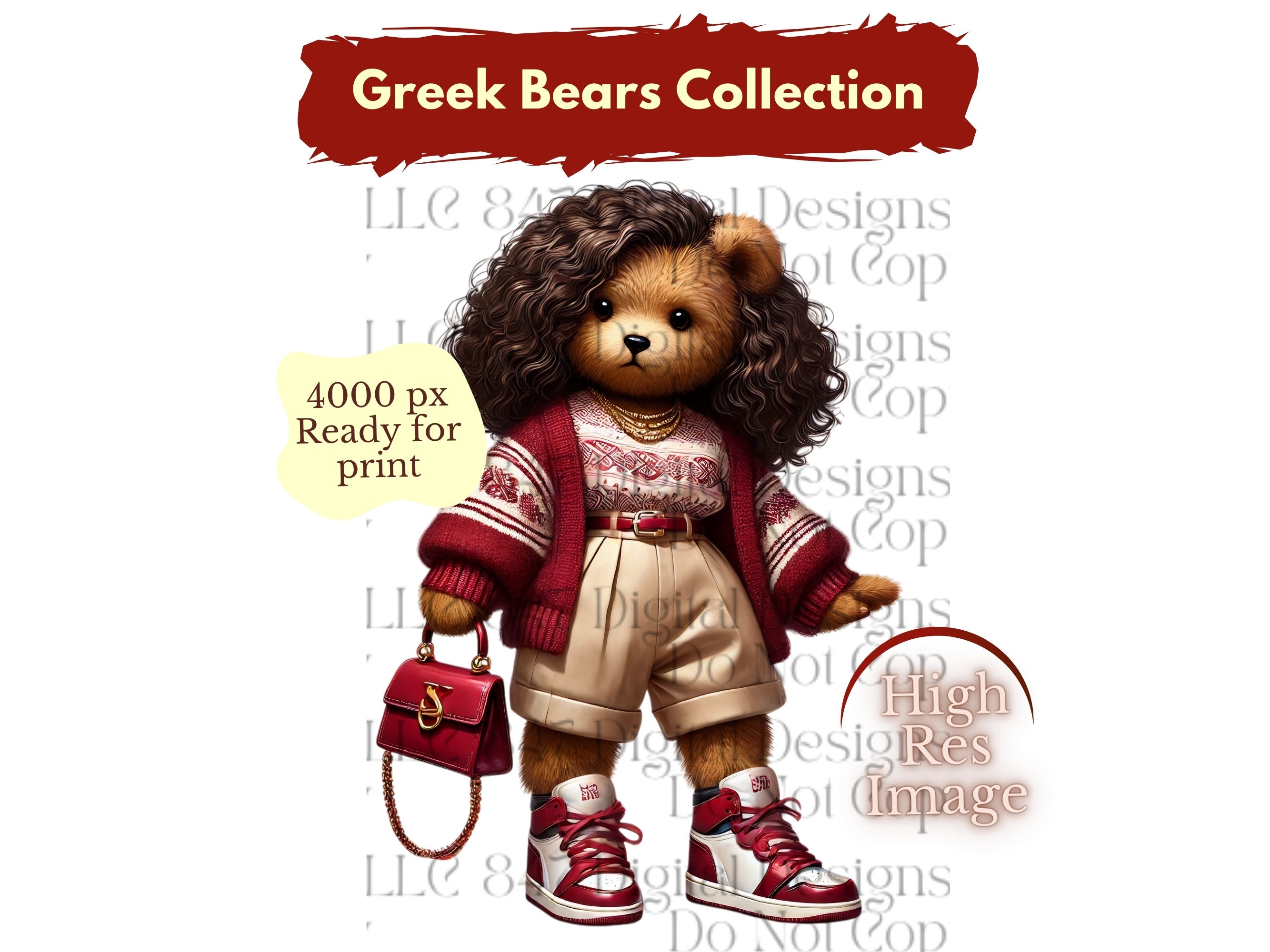 Greek Swag Bear | Hip Hop Teddy Bear PNG | Crimson and Cream Bear ...