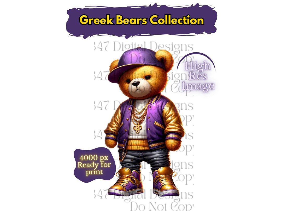 Greek Swag Bear | Hiphop Teddy Bear PNG | Purple and Gold Bear | Urban ...